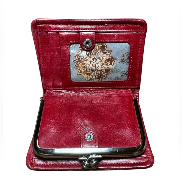 HOBO | Bags | Hobo Red Leather Bifold Small Wallet Kiss Lock Card ...